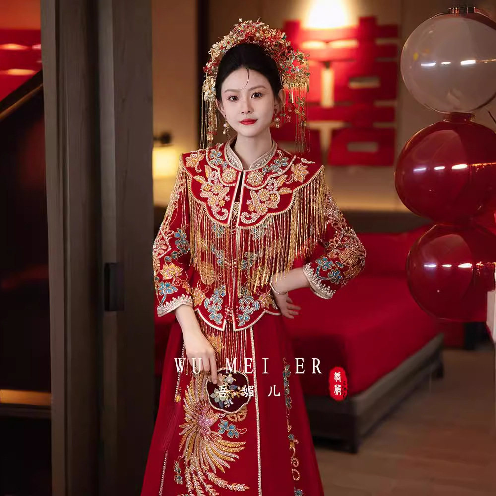 2026秀禾服新娘中式婚服结婚礼服敬酒服龙凤褂披肩婚纱新中式