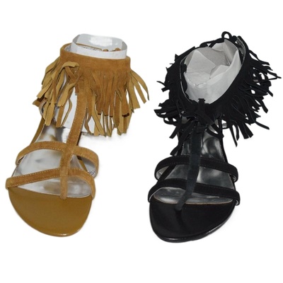 其他坡跟流苏PU夹趾羊猄皮