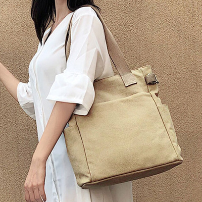 休闲百搭帆布包女单肩包大容量