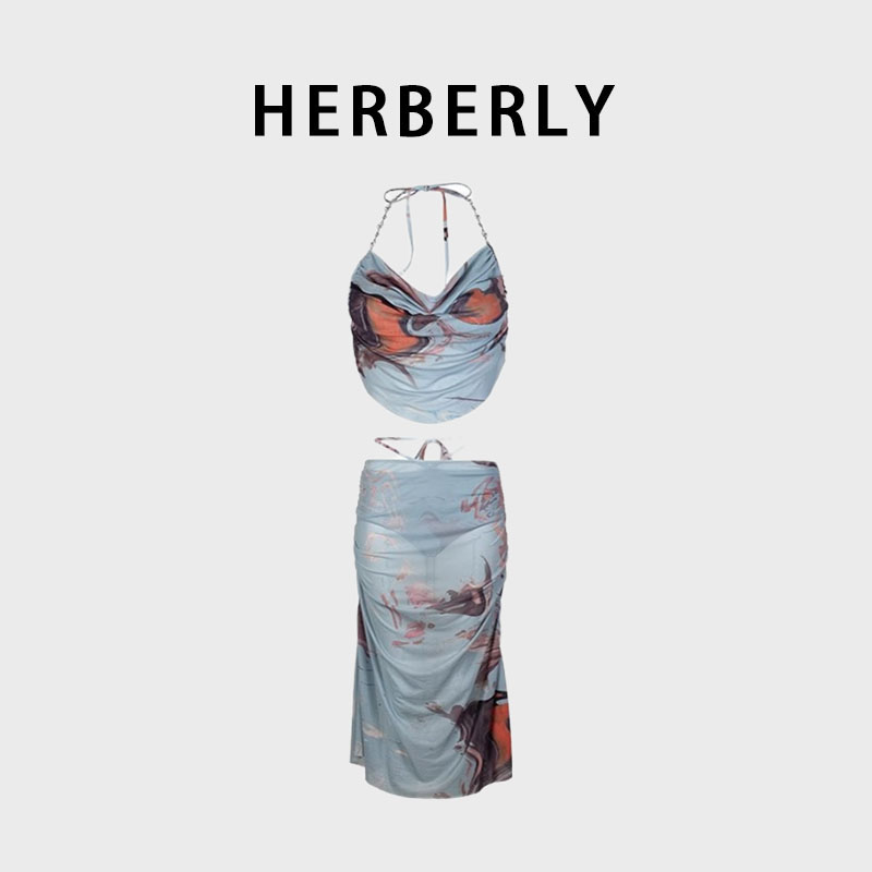 HERBERRY泳装纯欲风显瘦性感辣妹比基尼三件套泡温泉裙式分体泳衣