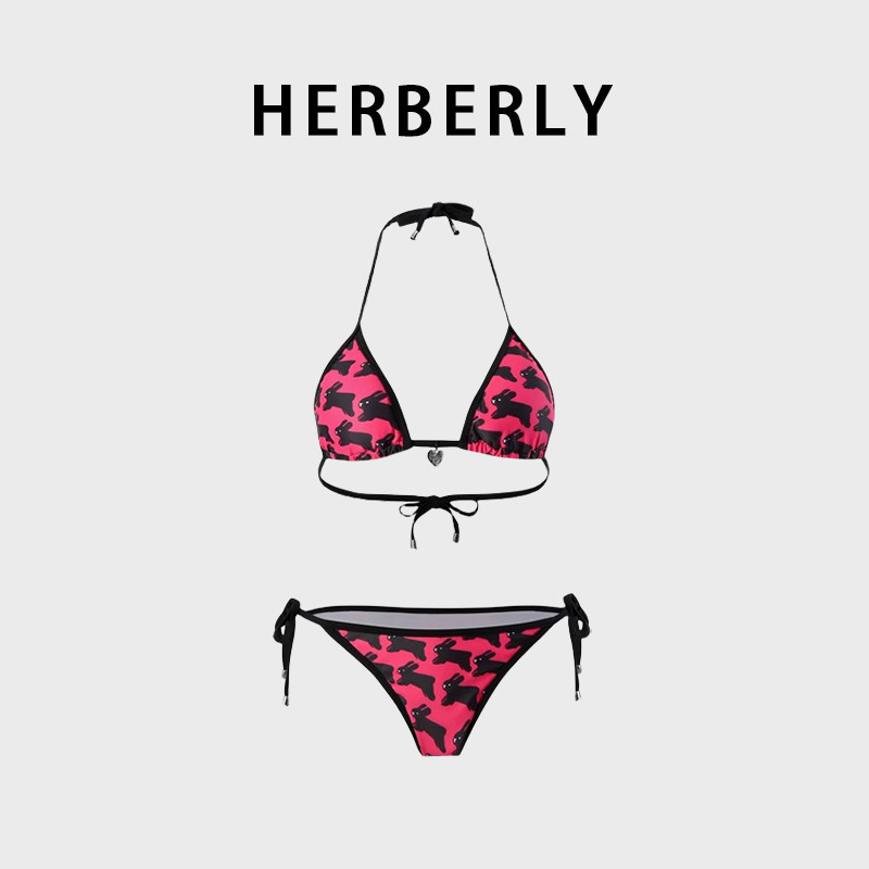 HERBERRY泳装火辣性感三点式比基尼法式多巴胺泡温泉度假分体泳衣