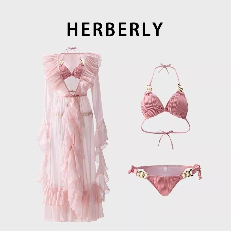 HERBERRY泳装长裙纯欲分体泳衣女高级感比基尼罩衫防晒温泉度假