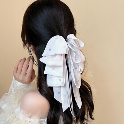 网纱碎花飘带蝴蝶结马尾抓夹优雅