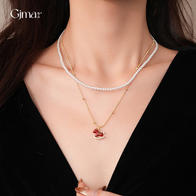 锆石本命年小马珍珠项链