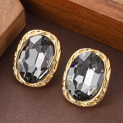 个性美拉德风几何椭圆玻璃耳钉