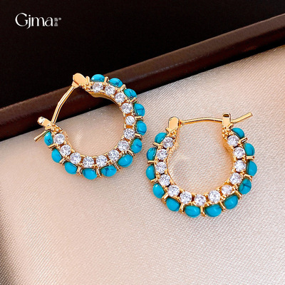 中古风锆石树脂圆形耳环树脂圆形