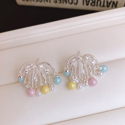 韩系小清新锆石烟花流苏耳钉