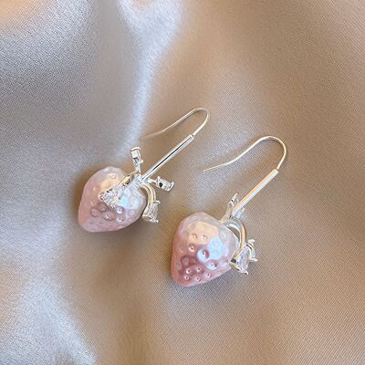 韩系超闪锆石水滴滴油草莓耳环