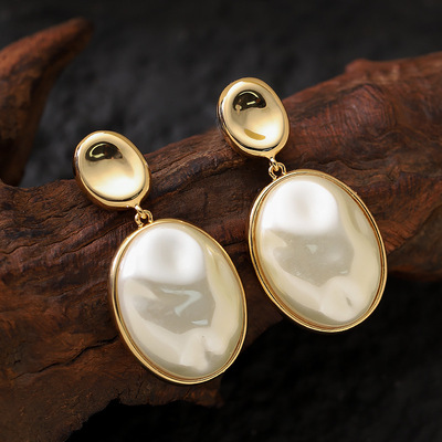 个性美拉德风不规则珍珠耳坠耳环