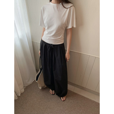 IBY 夏焕新 显瘦纸片人圆领插肩袖t恤女夏季收腰设计感小众上衣