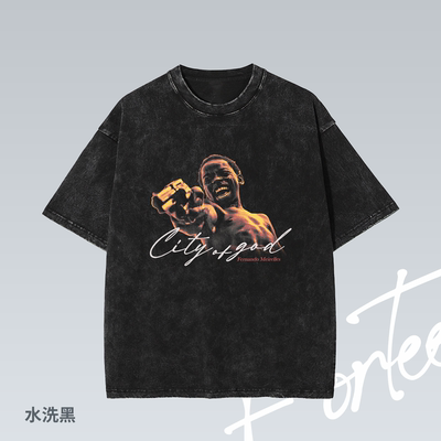 Fortee 上帝之城 City of god经典电影水洗印花重磅T恤男宽松短袖