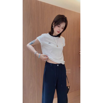 灰色短袖T恤白色上衣女潮