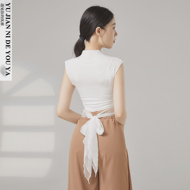 露腰绑带半高领无袖夏季现代舞中国舞古典舞蹈服练功服上衣女背心