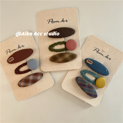 韩国儿童新款格纹椭圆豆豆发夹