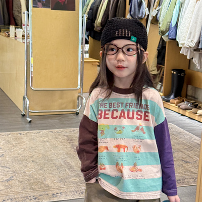 AIKO ACC日系儿童春夏新款字母卡通长袖T恤男女童打底衫棉T