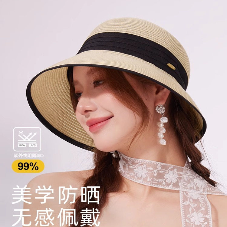 CACUSS法式草帽女夏季新款海滩度假防晒帽子防紫外线遮阳帽太阳帽