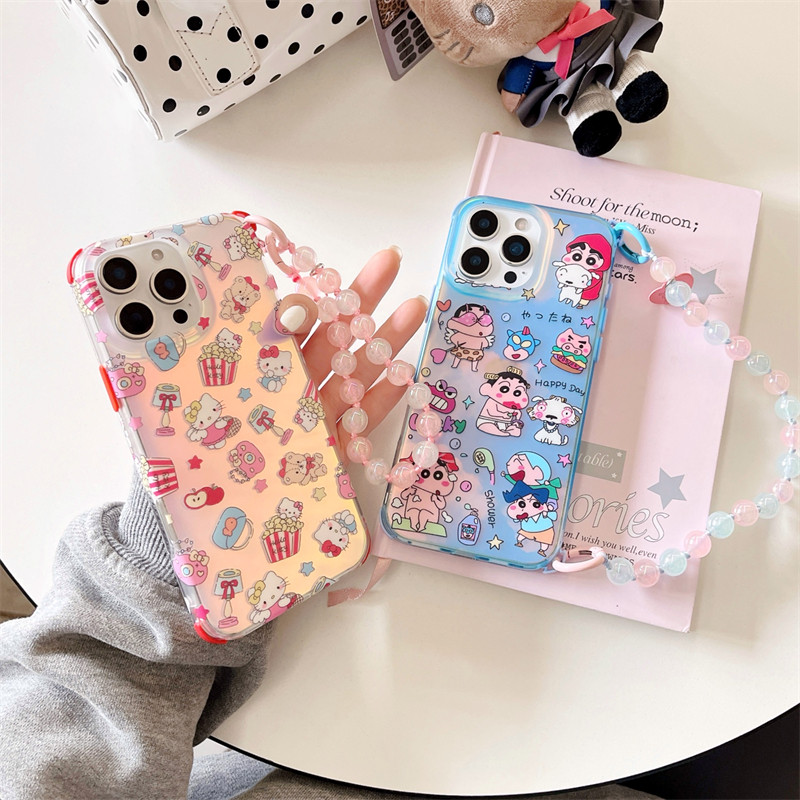日本三丽欧15适用iphone17手机壳苹果16 Pro max凯蒂kitty猫电话保护套四角防摔14蜡笔野原小新之助水晶挂链