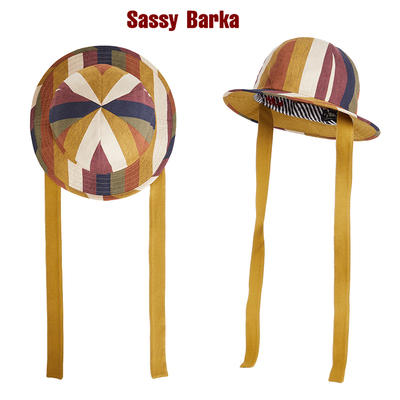 SassyBarka短檐条纹撞色拼接系带