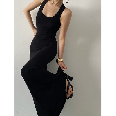 AcupStudio江右上 欧美小众设计长款中线连衣裙u领修身工字吊带裙