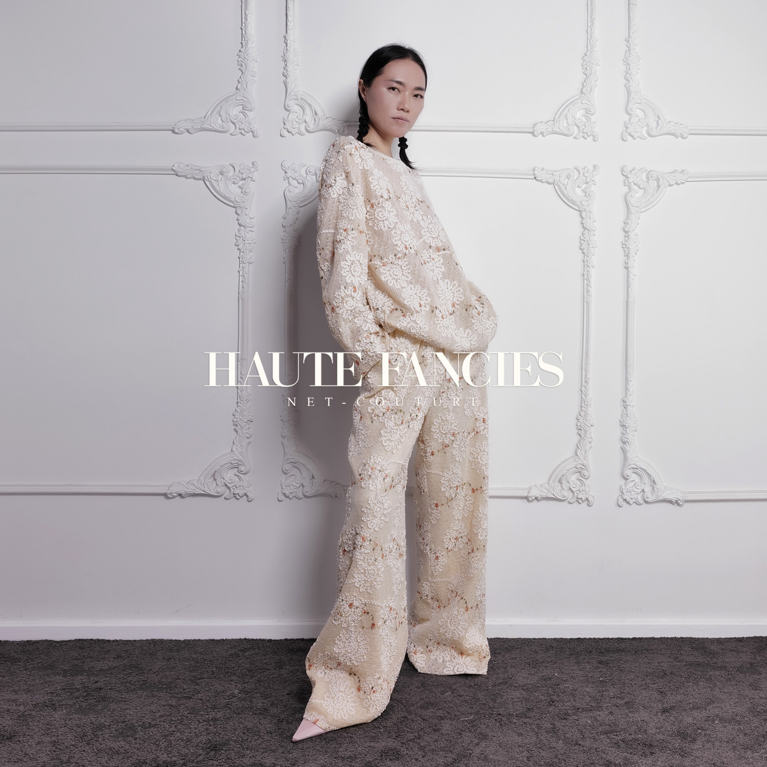 【HAUTE FANCIES后构想】米杏色粉彩织绣提花毛衣针织衫套装女