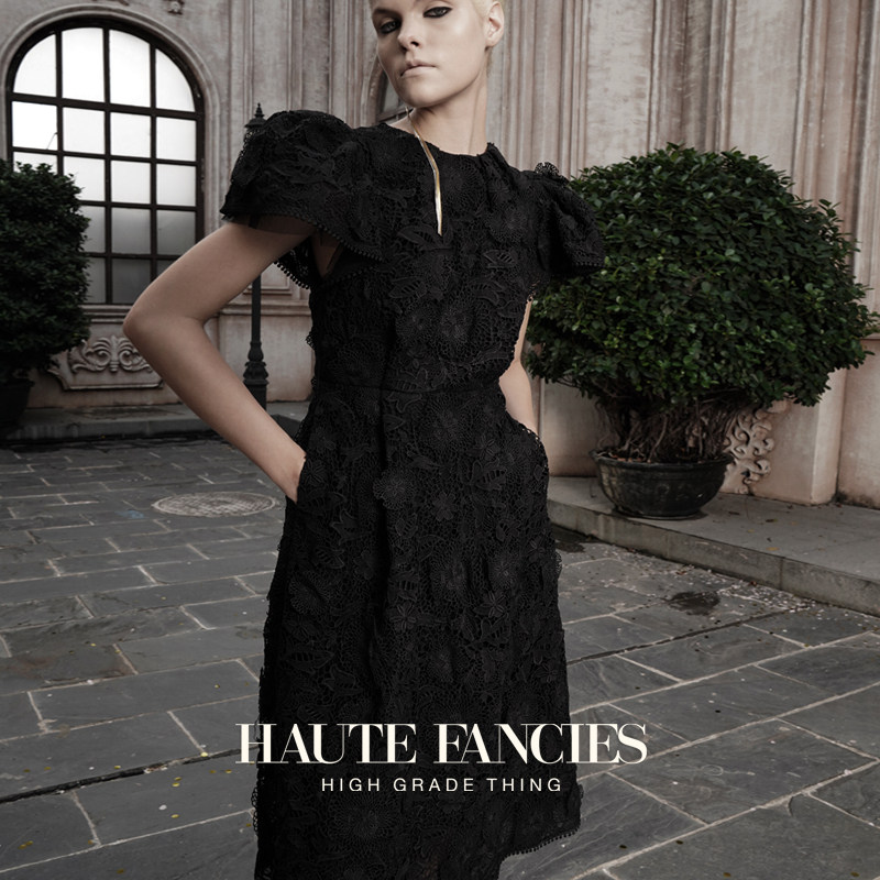 玫瑰袖 HAUTE FANCIES后构想|黑色浮雕蕾丝花法式立裁收腰连衣裙