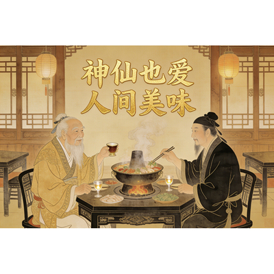 饭店烧烤火锅店装饰画 创意装饰画 搞笑装饰画 神仙也爱 人间美味
