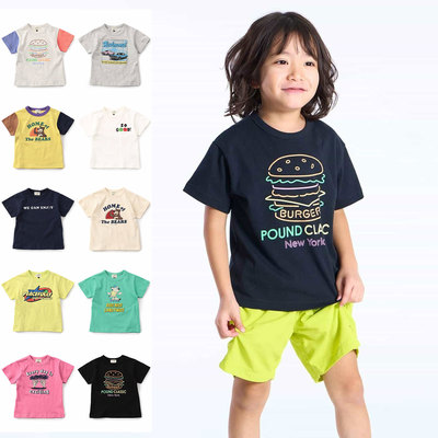日本 FOKIDS 2026夏儿童装汉堡笑脸复古汽车苹果轻薄圆领短袖T恤