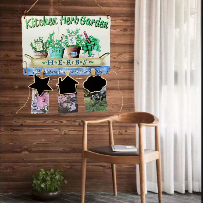 Garden北欧风复古铁制花园门牌创意家居装饰品田园挂牌带黑板夹子