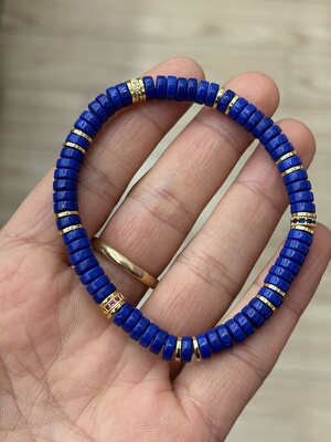 天然青金石直切药片手链阿富汗青金石珠子14k金隔片时尚手串男女