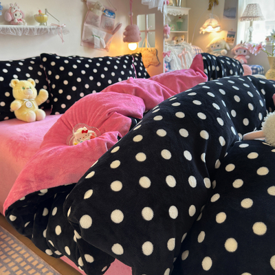 ins简约波点牛奶绒床上四件套少女心床单笠秋冬季加厚珊瑚绒被套