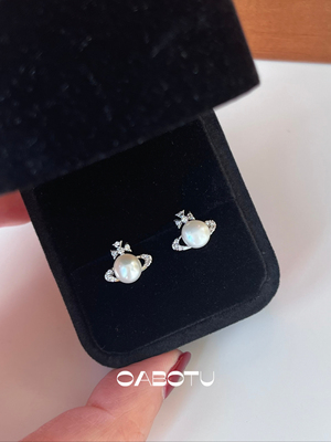 迷你土星天然珍珠耳钉·S925银针高级气质精致百搭小土星耳环耳饰