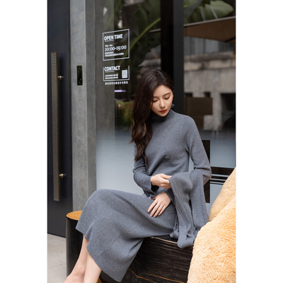 极简纯羊绒针织连衣裙围巾套装