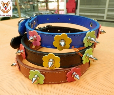 【】高档仿皮尖钉型狗项圈