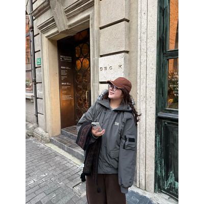 老章和小胖PONGKIKI飞行日记脱卸毛领派克羽绒服女大码显瘦夹克冬