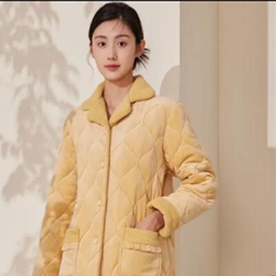 家居服套装加厚三层女士夹棉睡衣