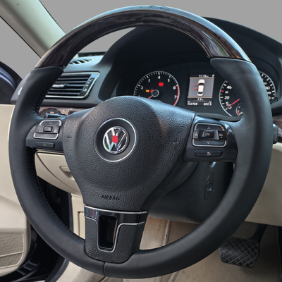适用于1213141516老款帕萨特迈腾途锐桃木方向盘半包手缝方向盘套