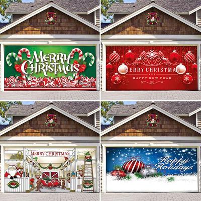 Christmas background fabric garage door decoration圣诞背景布