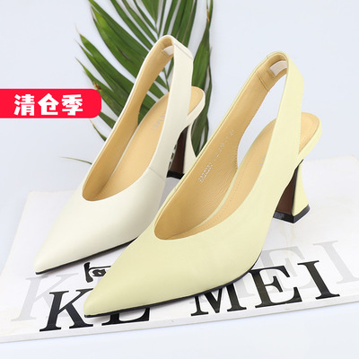 清仓‖可媚正品春款尖头羊皮一字式简约细高跟单鞋女KA20238-112