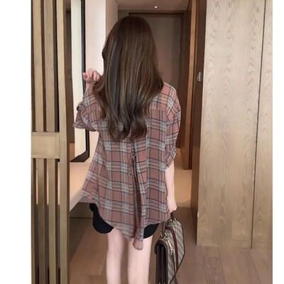早春薄款格子防晒长袖衬衫2025新款女慵懒宽松长袖衬衣女夏款上衣