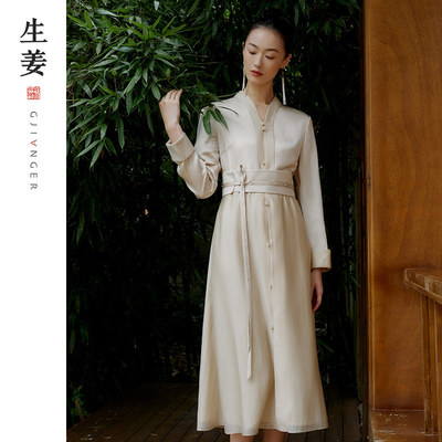 【闪购价】生姜悦然新中式盘扣连衣裙显瘦复古收腰长裙11331525A