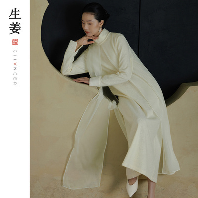 生姜云纱谣新中式原创25冬新高领桑蚕丝飘片拼接连衣裙31541501A