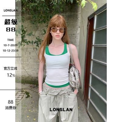 LONSLAN25SUMMER 假两件拼色背心