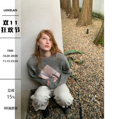 LONSLAN 26WINTER 10.20NEW20:00杂色菱格图案圆领毛衣