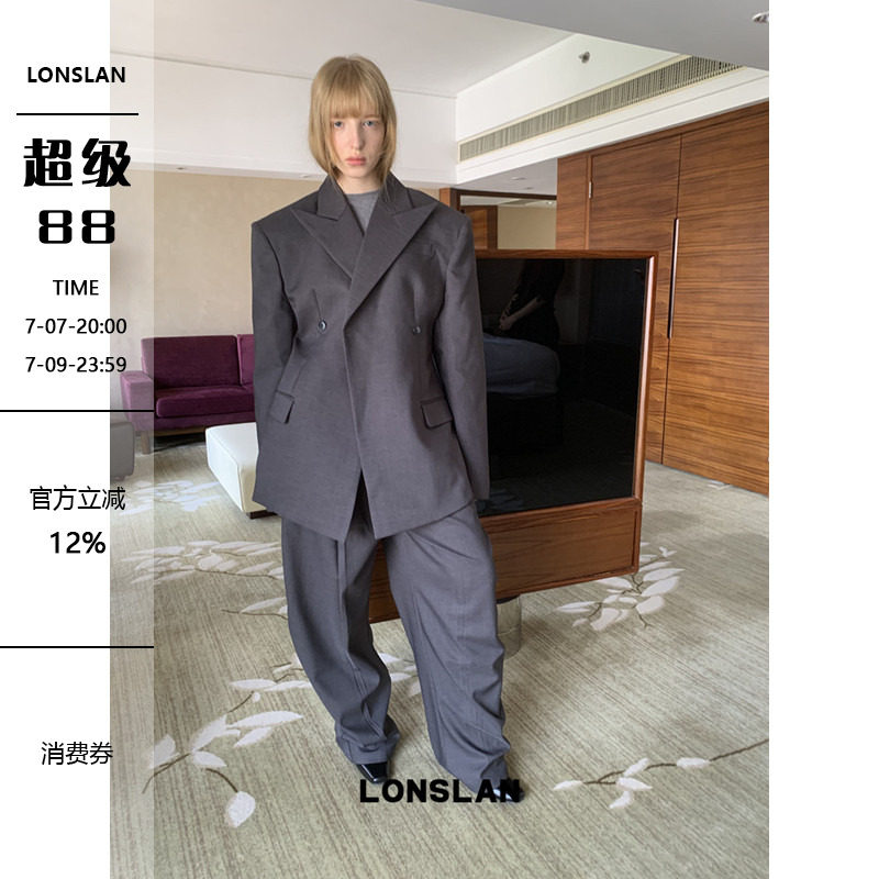 LONSLAN 2025秋季新款 黑收腰西装+茧型收脚西装裤套装