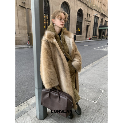 LONSLAN 24WINTER 12/9 20:00NEW渐变立领牛角扣长款毛毛外套