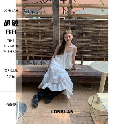 LONSLAN 2026SUMMER春夏新款 蕾丝花边吊带+绑带大摆半裙套装