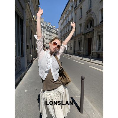 LONSLAN 2025 SUMMER 透视褶皱短款防晒中袖衬衫