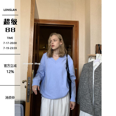 LONSLAN简约韩系V领毛衣