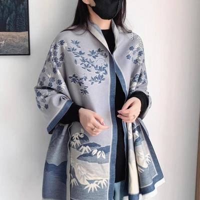 新款水墨画围巾加厚双面保暖