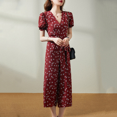 通勤A字裙真丝碎花连衣裙